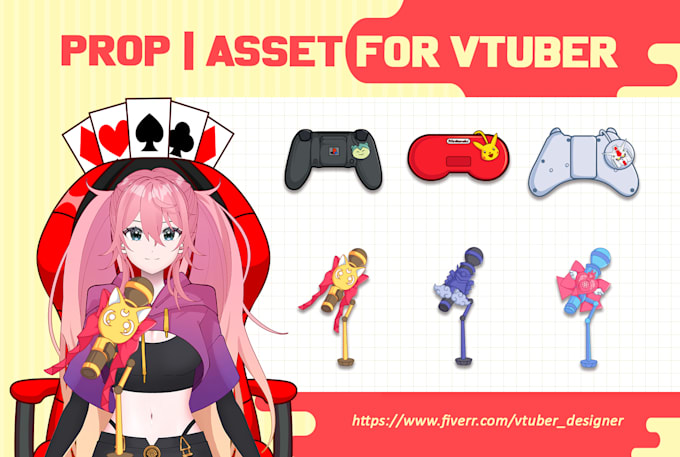 Custom vtuber asset, props, wings, tails, chair, microphone for live2d ...