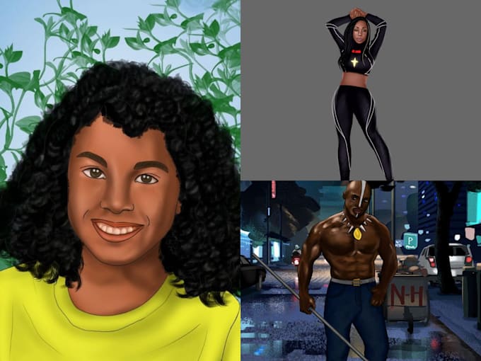 Create african american character designs and cartoon caricatures by ...