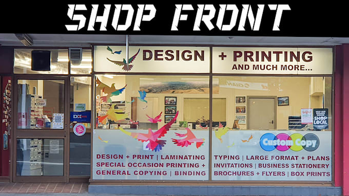 Design an eye catching shop front or store front, window graphics by ...