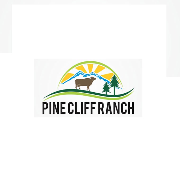 Make new modern pine cliff logo for colorado ranch that produces grass ...