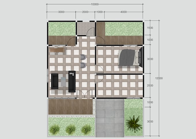 Make an autocad floor plan which is finished in photoshop by ...