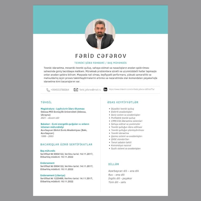 Create a cv in english, turkish, azerbaijani by Lotusdesign2018 | Fiverr