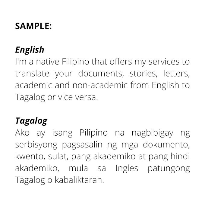 Translate english words to tagalog by Mayeguevarra | Fiverr