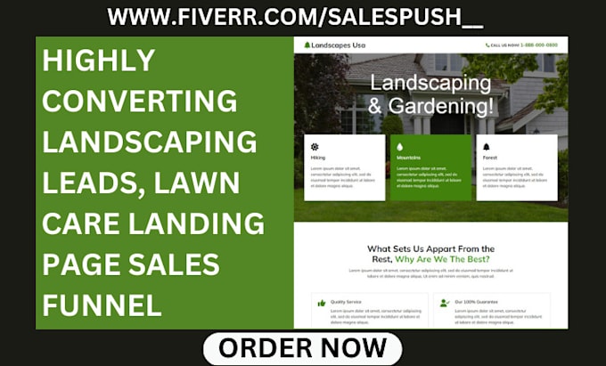 Landscaping, lawn care leads lawn care landing page landscaping sales funnel by Salespush__ | Fiverr