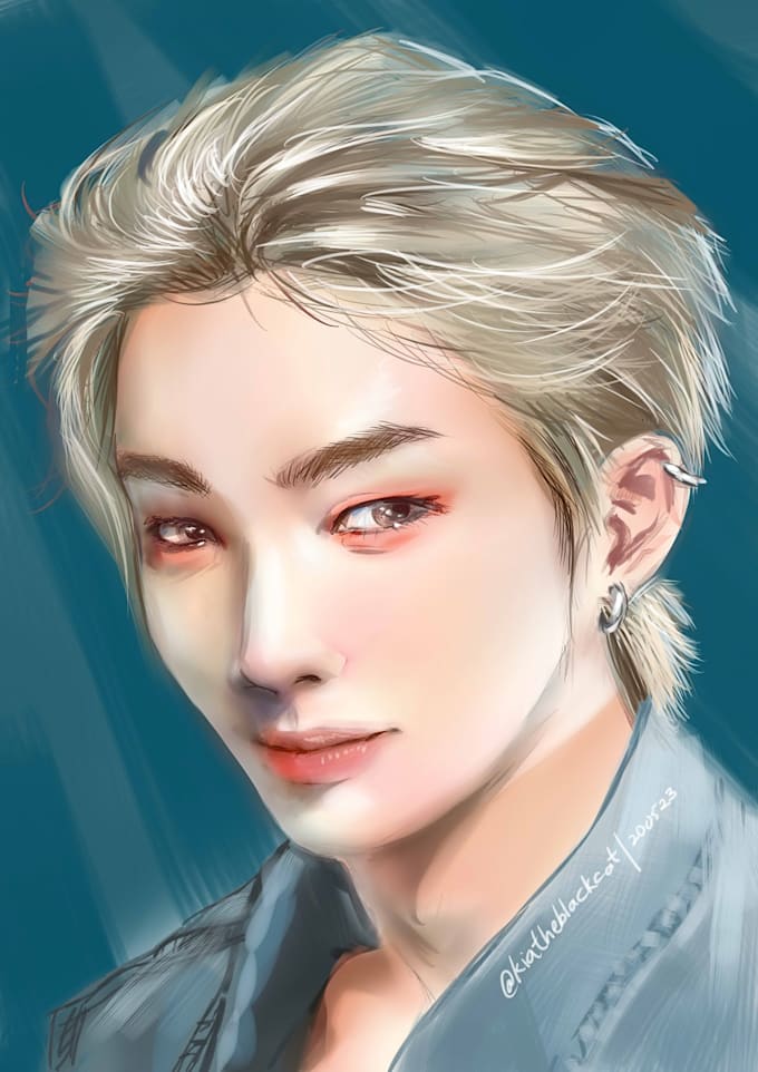 Draw semi realistic bust up fan art of your kpop idol by Kiatheblackcat ...