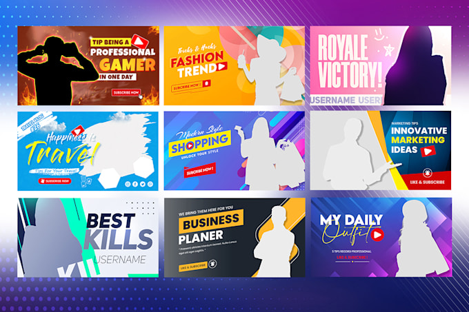 Give 500 eye catchy youtube thumbnail templates by Slgraphics2010 | Fiverr