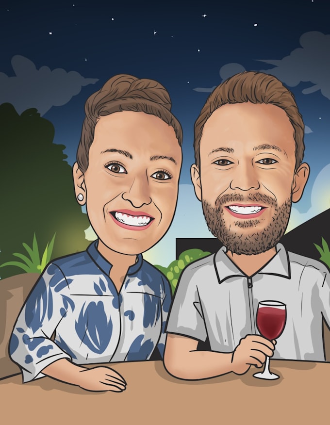 Cartoonize a unique couple caricature portrait from photos by ...