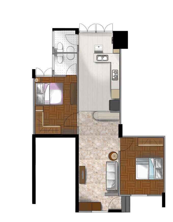 Draw top down interior design home illustrations by Elfinelven | Fiverr