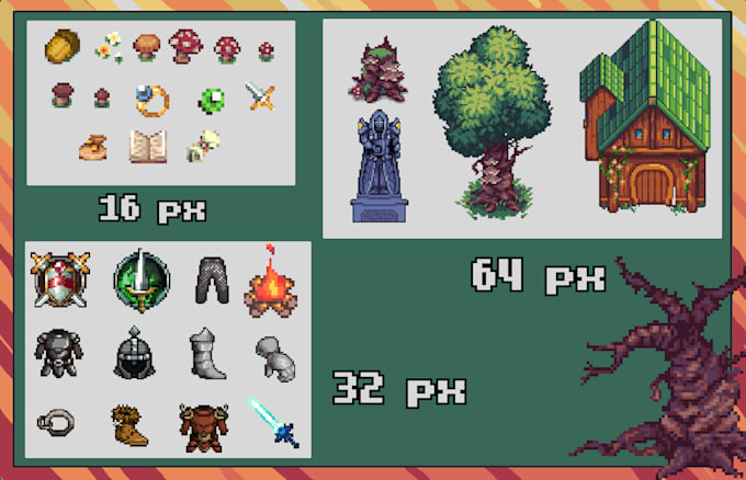 Draw pixel art tileset, assets, props, icons, nature by Karolasikora ...
