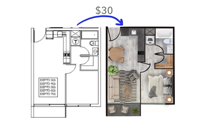 Draw a floor plan with colors and textures by Mariagabrielagb | Fiverr