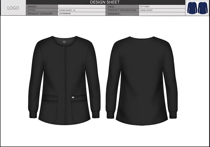 Design a medical scrubs with full tech pack for manufacturing by ...