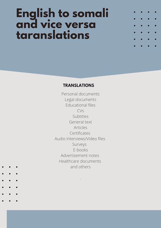 Professionally translate from english to somali and vice ver by ...