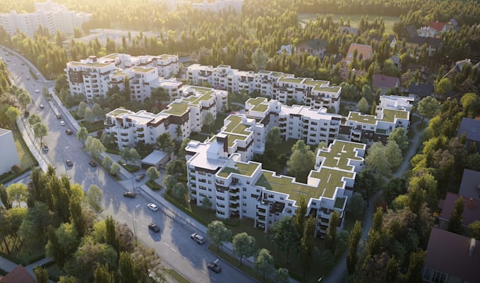 Render photorealistic commercial birds eye exterior images by ...