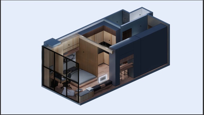 Rendering axonometric interior design by Febrianafik | Fiverr