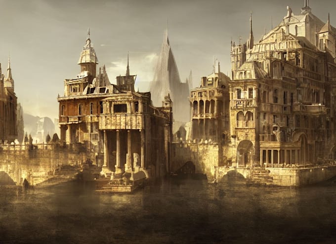 Create a realistic environment or olden architecture art by Heavensace ...