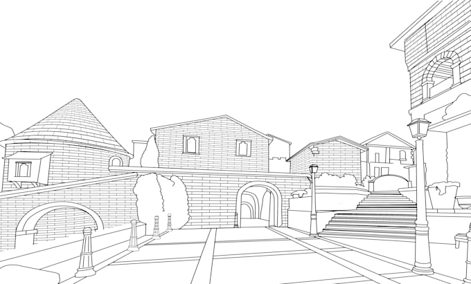 Draw landscape background line art illustration for any use by ...