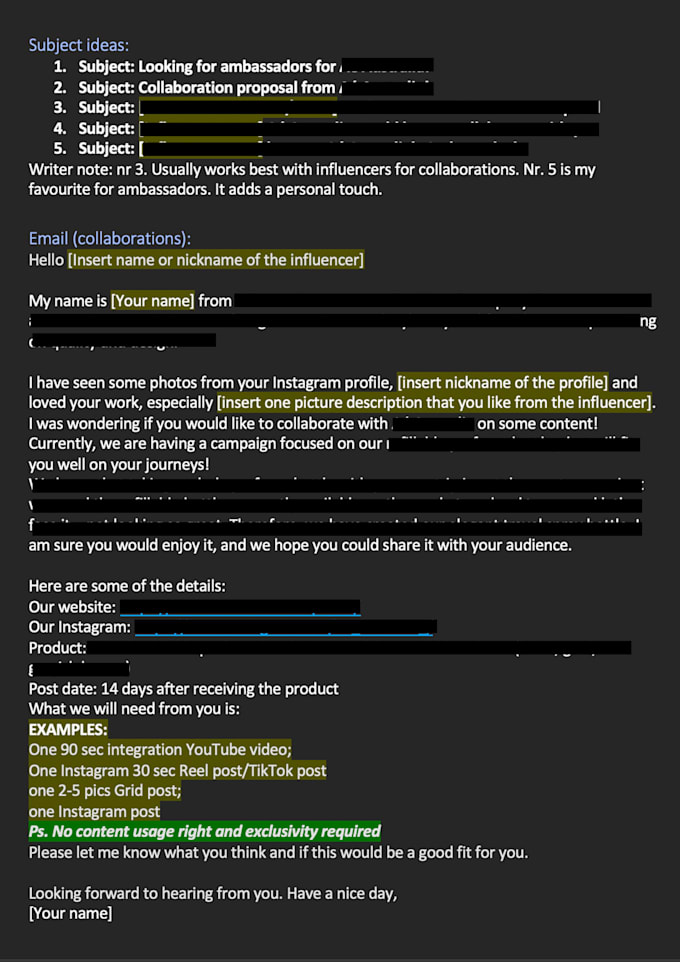 Write brand to an influencer email pitch templates by Maionhigh | Fiverr