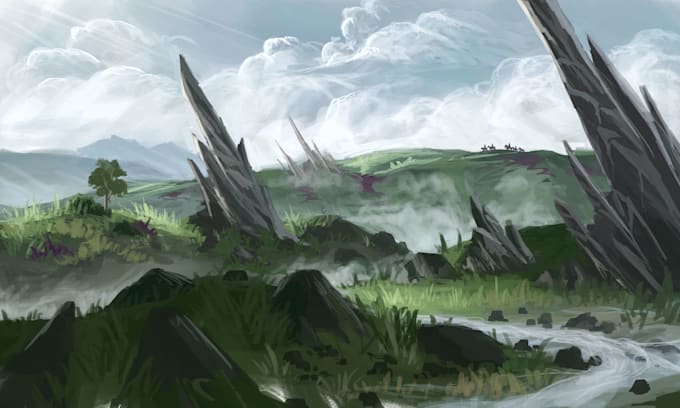 Draw background art, character art in a realistic style by Dillcat | Fiverr