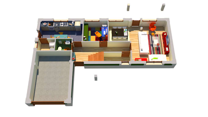 Convert 2d to 3d floor plan by Pakonlineacadem | Fiverr