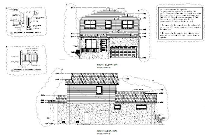 Draft architectural floor plan, section, elevation, permit drawing in ...