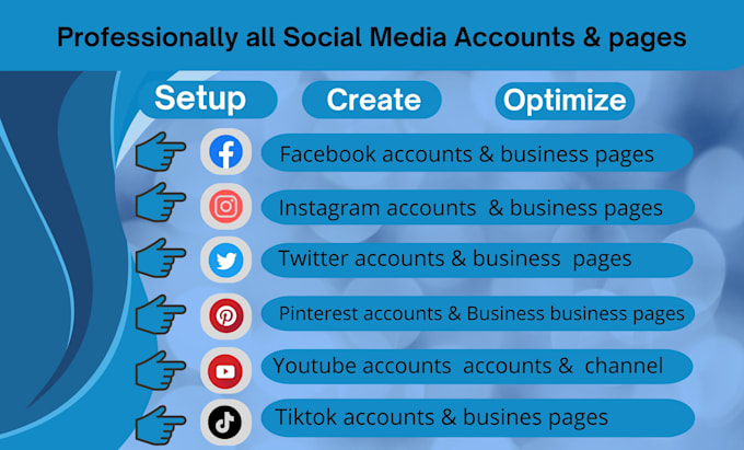 Do perfectly setup create and optimize all social media accounts or pages by Ms_milon882 | Fiverr