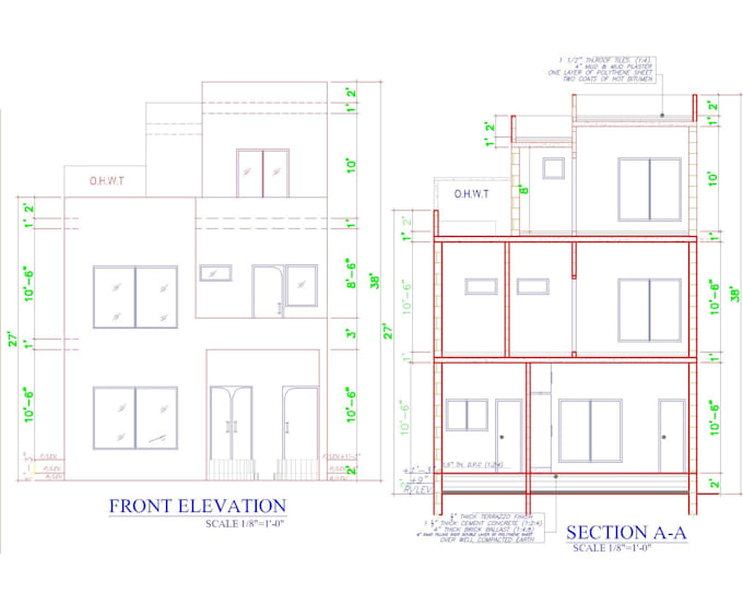 Do drafting of 2d floor plans elevation and section by Mian_waqas438 | Fiverr