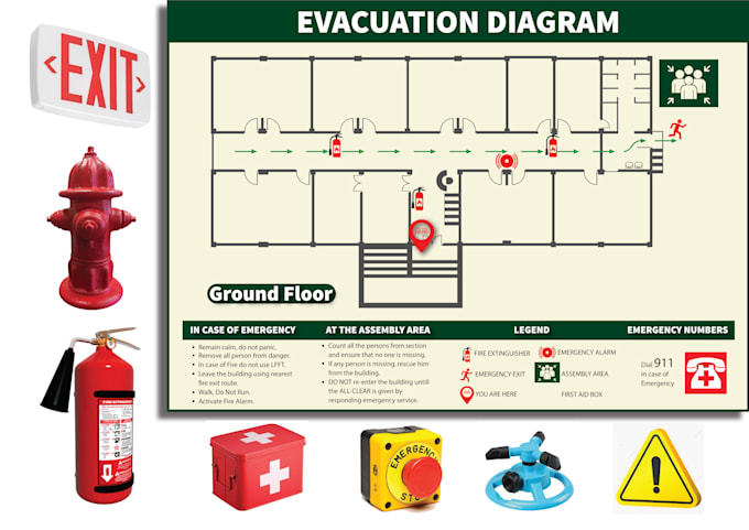 Progettare un piano di evacuazione di emergenza antincendio, una mappa ...