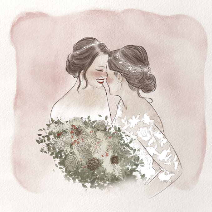 Draw a wedding portrait by Amaliarusso | Fiverr