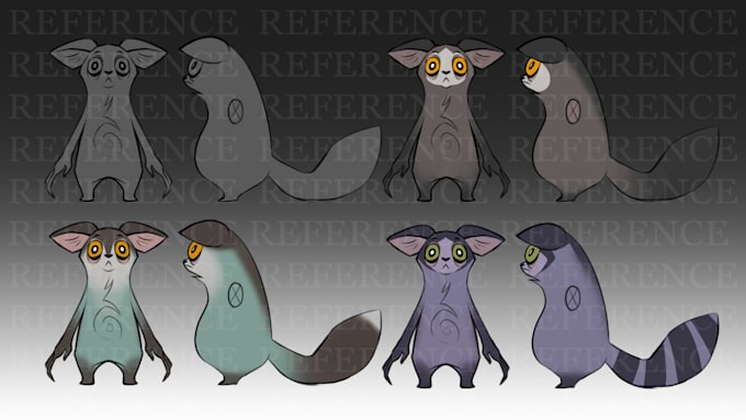 Create a set of stylised animal character sketches and turnarounds by ...