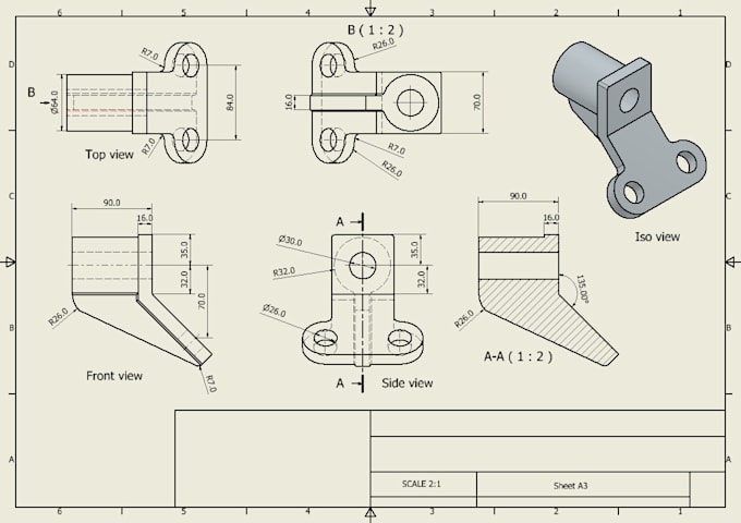 2d cad drawing, technical drawing, engineering drawing, mechanical ...