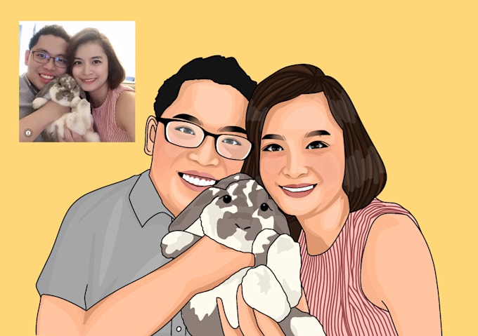 Draw personal, couple, family realistic cartoon portrait by Typofelia ...