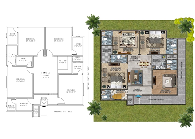 Photoshop 2d layout with furniture and material by Kinzabozdar | Fiverr
