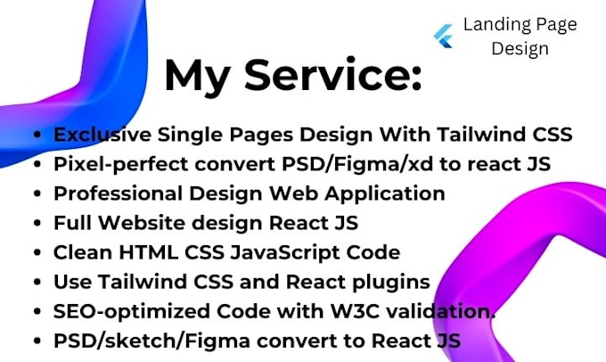 Create a landing page design with react js and tailwind css by Ashraful128 | Fiverr