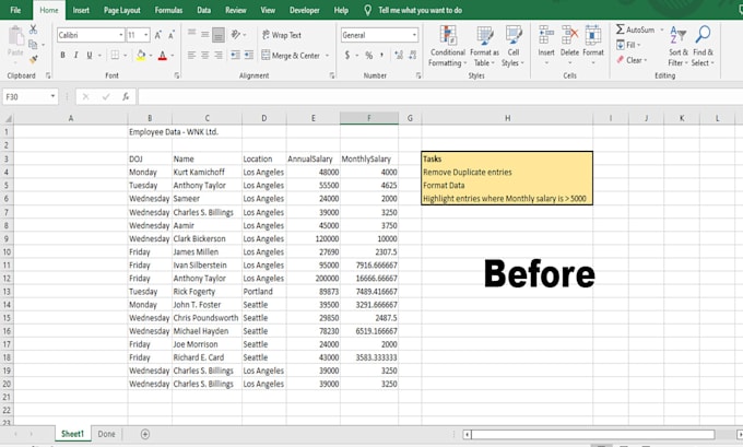 Perform excel data entry, cleanup, retyping and data formatting, file conversion by Naveed ...