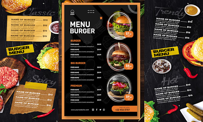 Design restaurant food flyer, menu card, piece list, brochure, banner ...