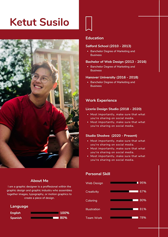 Give modern professional, cv, resume design and format by ...