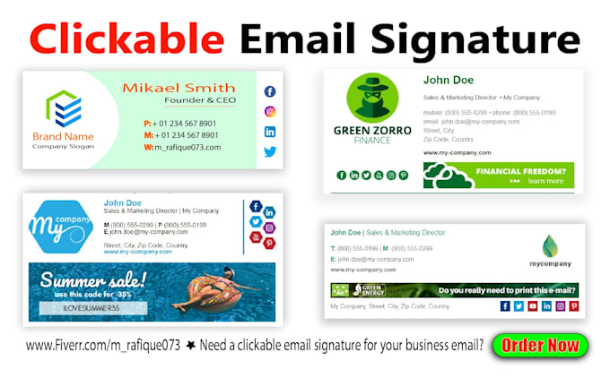Create a clickable email signature outlook signature html email signature by M_rafique073 | Fiverr