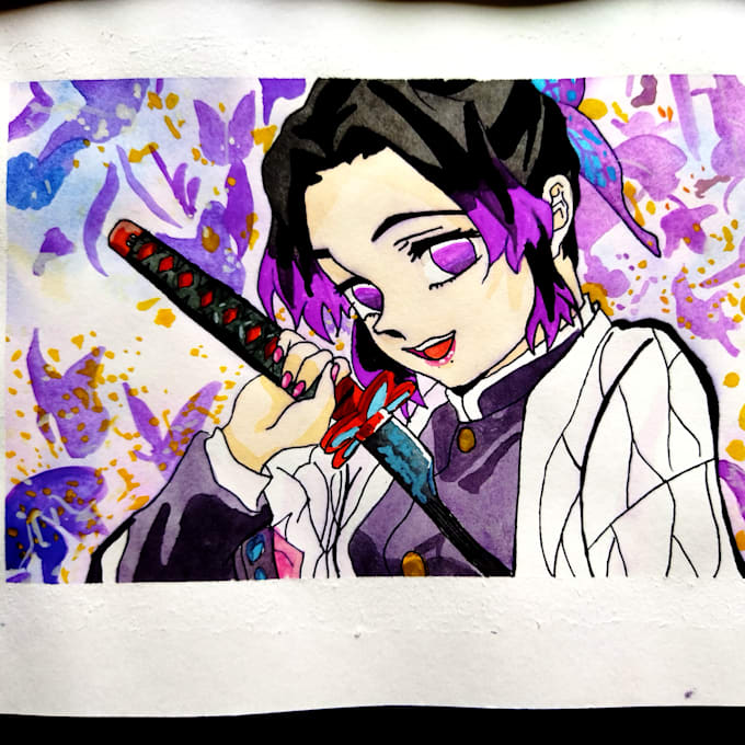 Draw anime character using watercolour by Kkart_work | Fiverr