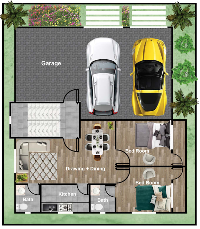 Render autocad 2d floor plan in photoshop within 10 hours by ...