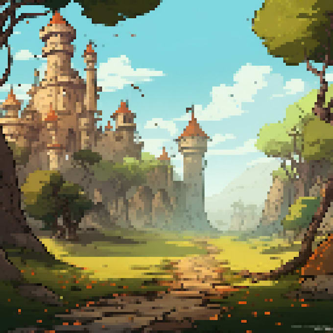 Create a colorful and expressive pixel art landscape by Showkage | Fiverr
