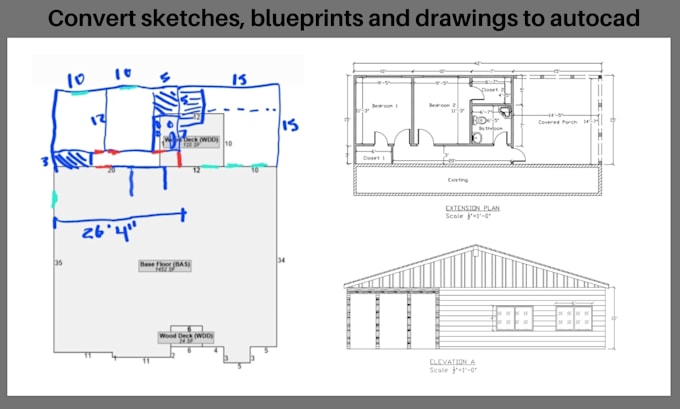 Digitize and redraw floor plan, sketch, blueprints, drawing, jpg in ...