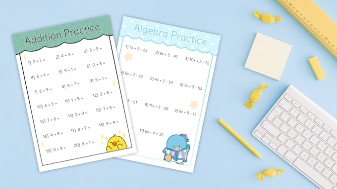 Make a cute math worksheet for you by Summarinee | Fiverr