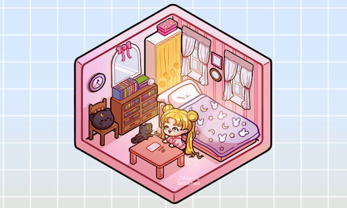 Draw a cute isometric illustration by Alexbrushes | Fiverr