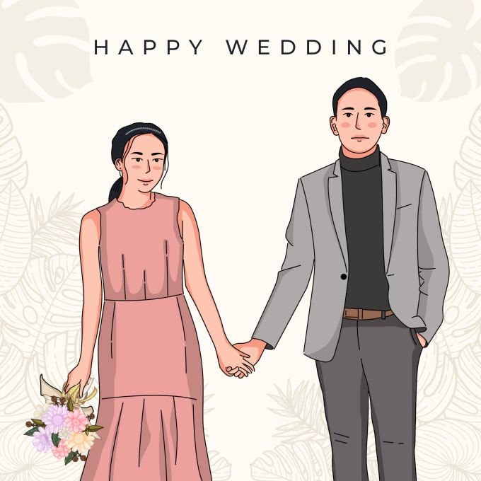Draw cute couple and wedding portrait illustration by Arsaaruna | Fiverr