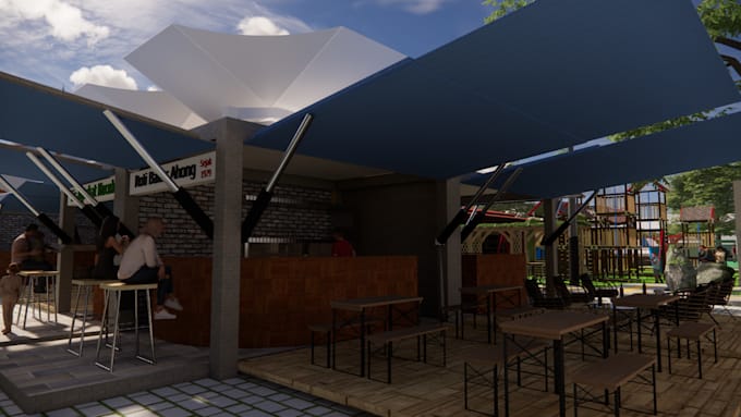 Make 3d design bar, cafe, restaurant, food court, using sketchup with ...