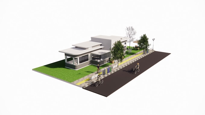 3d design shared street, sidewalk, parking lot, bike lane and jogging ...