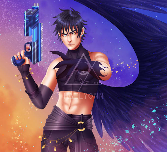 Illustrate a character in a fully rendered colorful style by Haelyonn ...