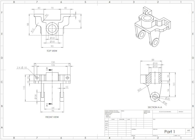 Create a 3d model and 2d drawing using solidworks by Hussam_kal | Fiverr