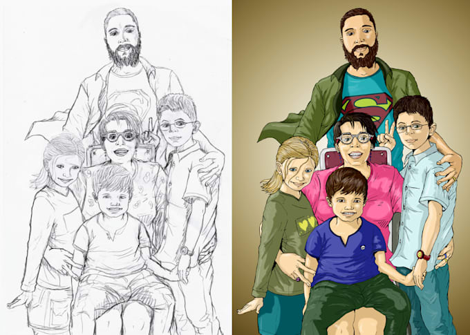 Draw your family in a cartoon style by Lewilljo | Fiverr