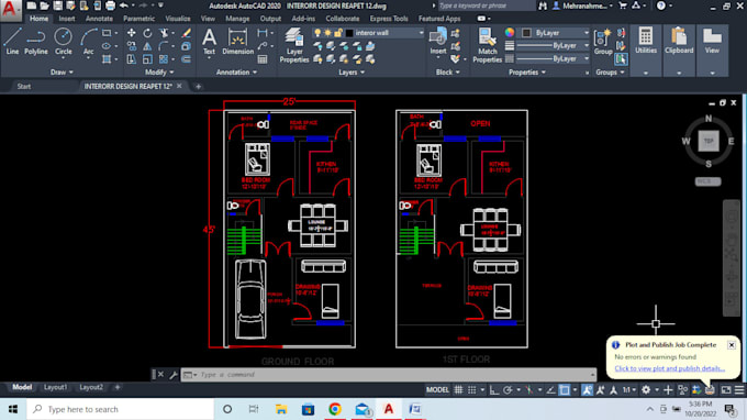 Draw 2d house plan floor plan and elevation in autocad